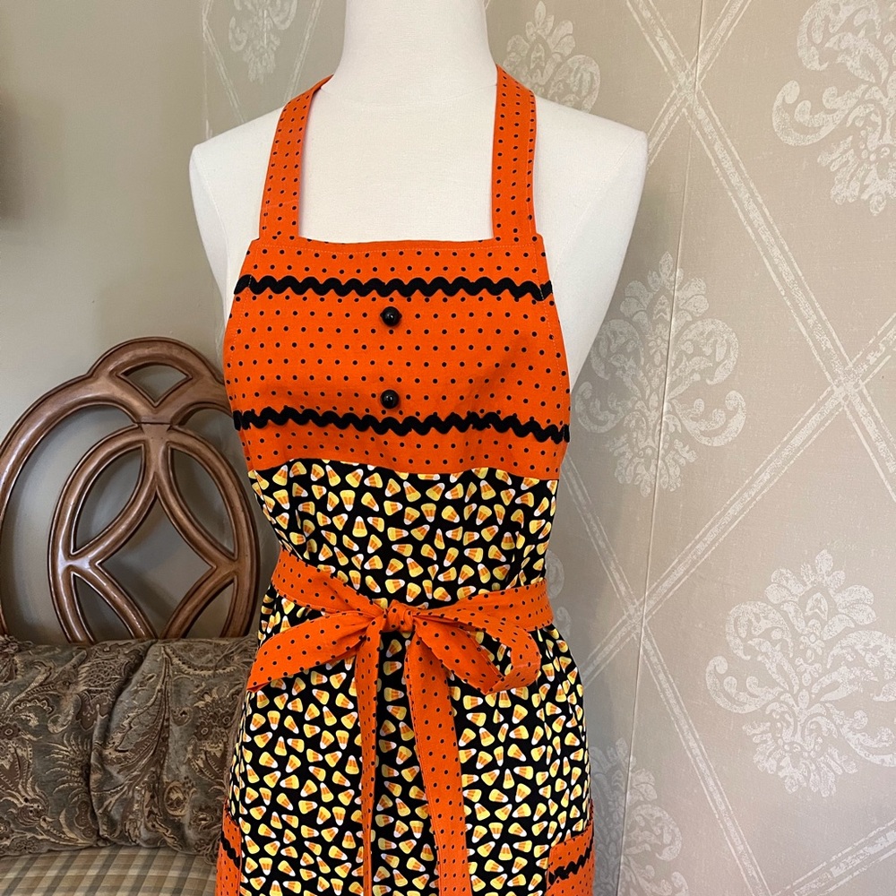 Handcrafted Halloween Candy Corn Apron - Gem
